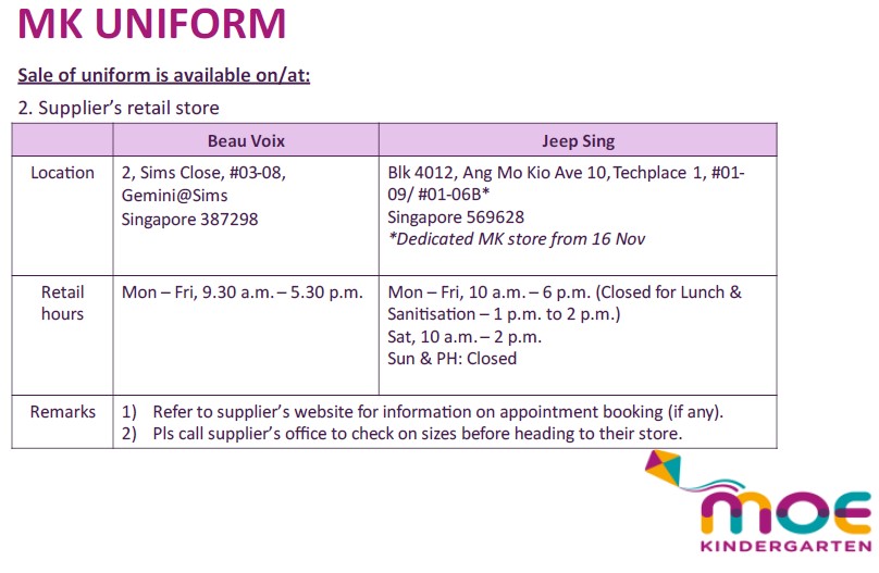 MK Uniform Information